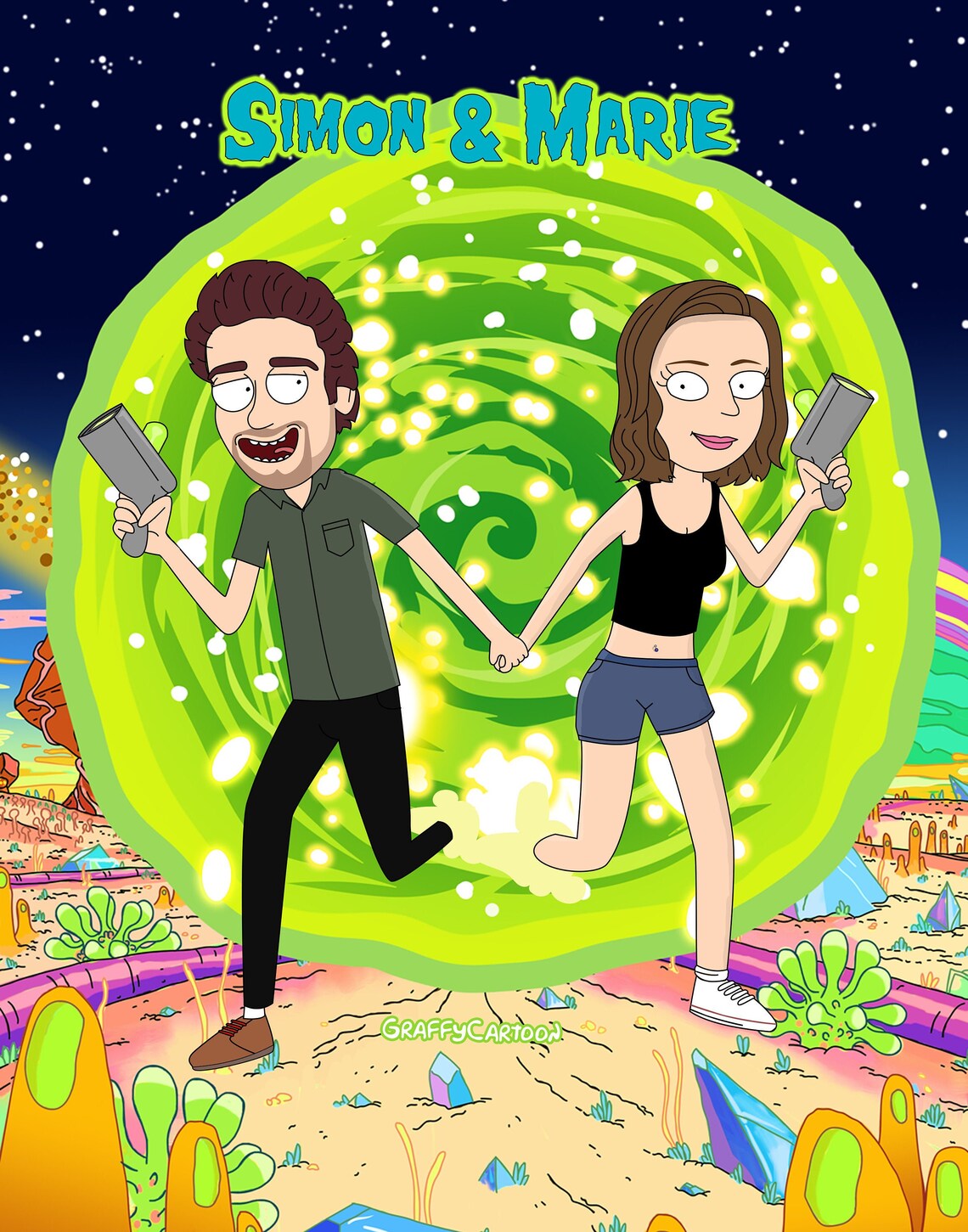 R and M Custom Portrait RM Portrait Family Drawing Animated - Etsy