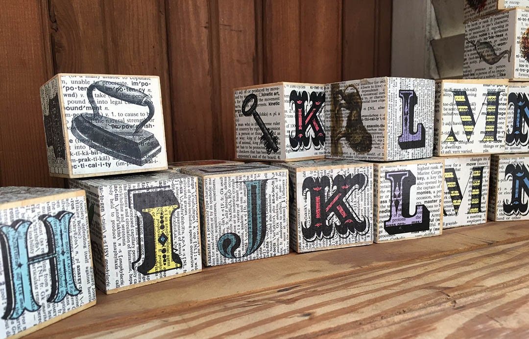 Vintage Upcycled Dictionary Page Wooden Alphabet Blocks - Vintage ...