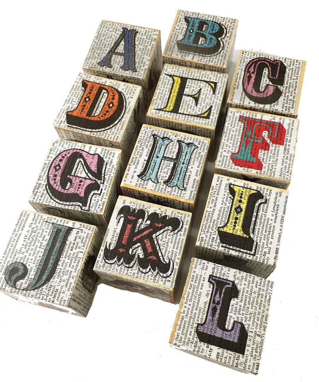Vintage Upcycled Dictionary Page Wooden Alphabet Blocks - Vintage ...
