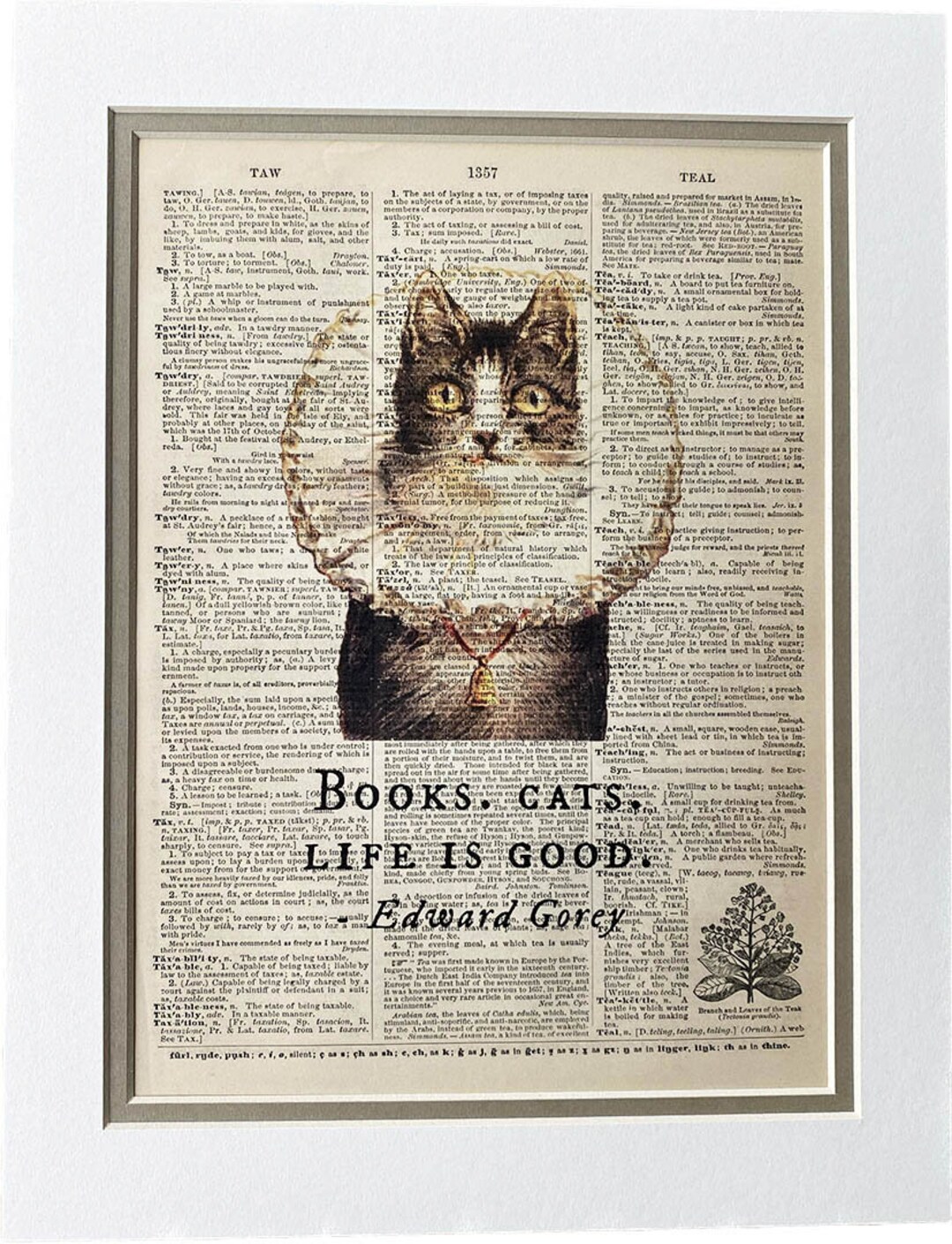 Repurposed Antique Dictionary Page Wall Décor - Cat - Edward Gorey ...