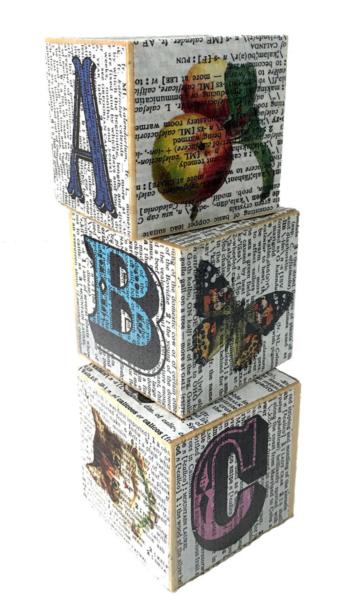 Vintage Upcycled Dictionary Page Wooden Alphabet Blocks - Vintage ...