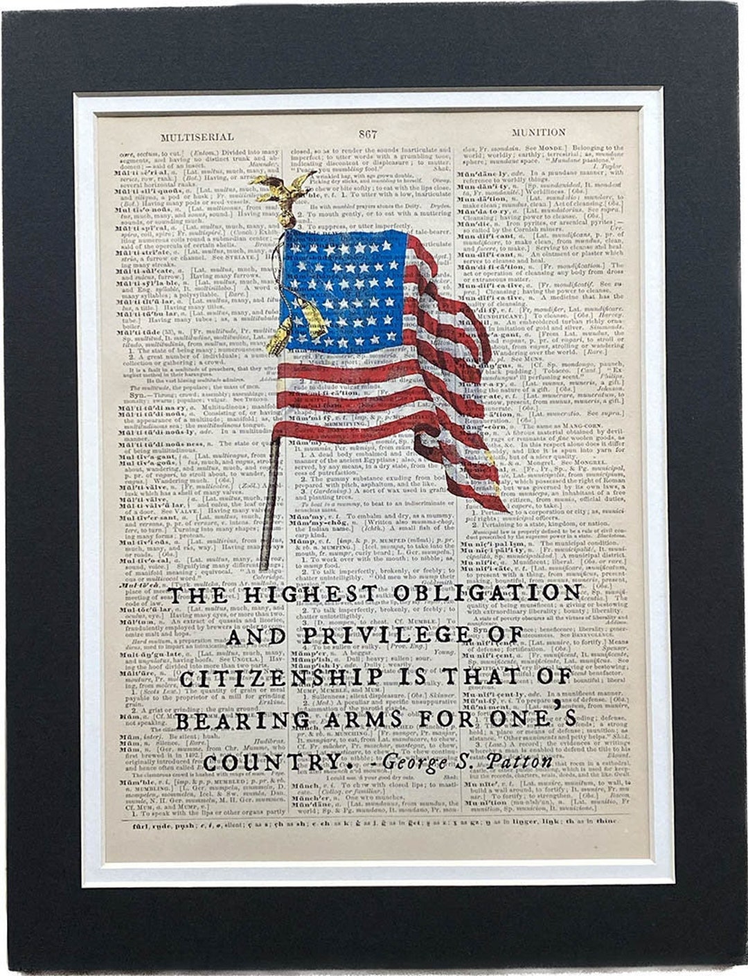 Repurposed Antique Dictionary Page Wall Decor - George Patton Quote ...