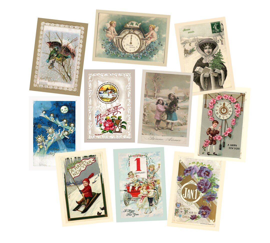 Vintage Nostalgic New Year's Holiday Postcards Collection 2 - Set of 10 ...