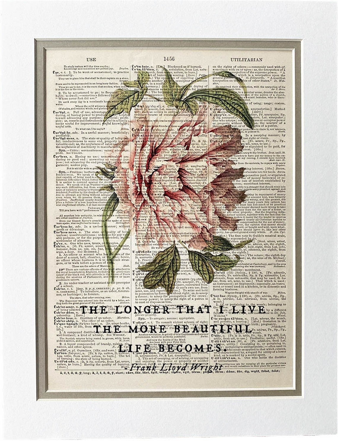 Repurposed Antique Dictionary Page Wall Decor - Peony - Frank Lloyd ...
