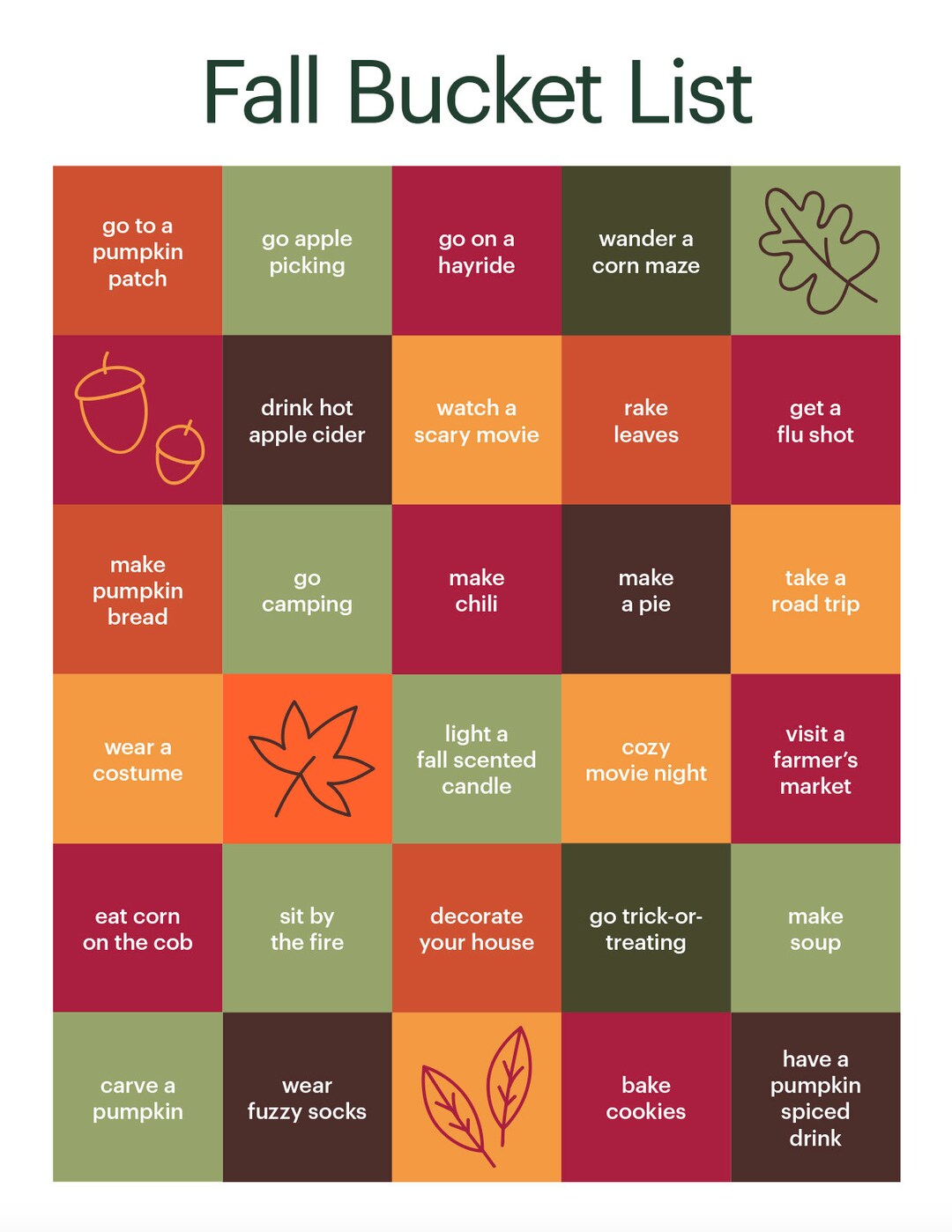 Fall Bucket List Bingo Bucket List Printable 8.5"x11" - Etsy