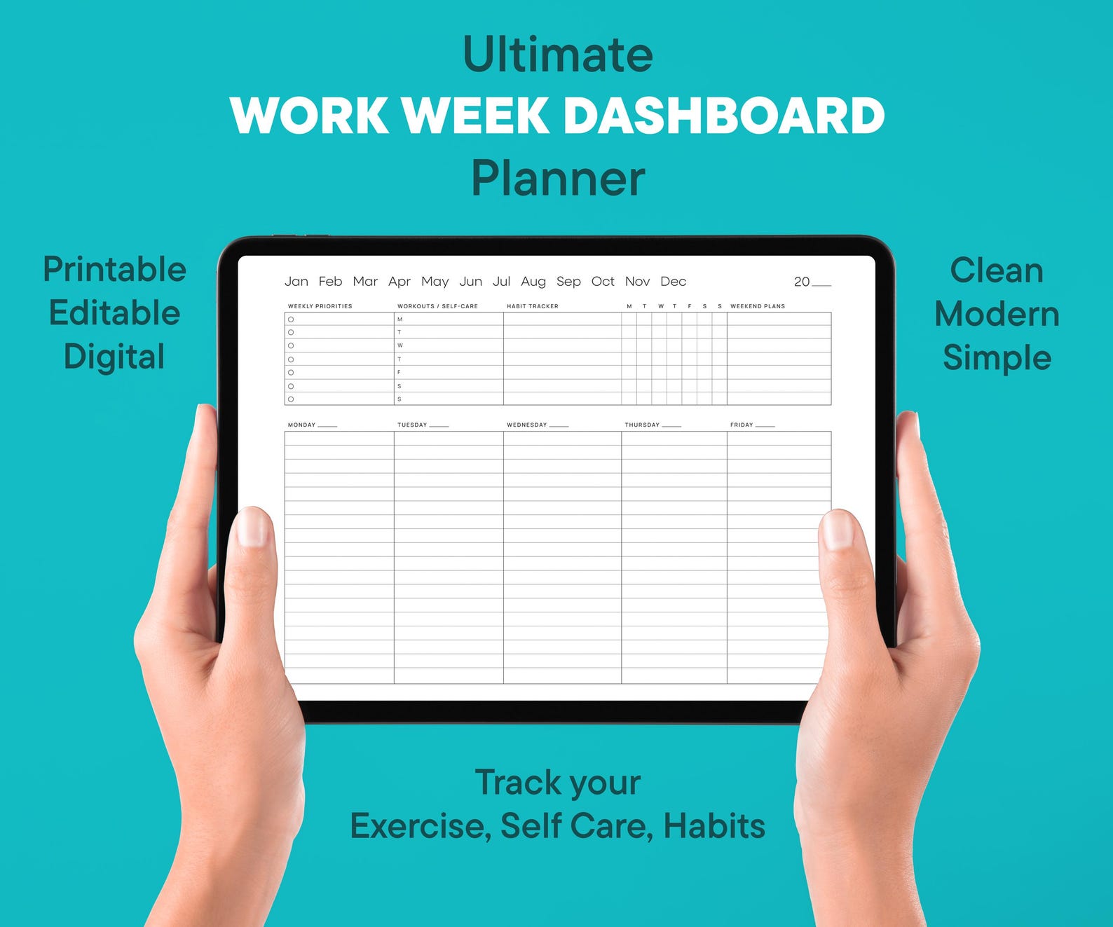Ultimate Work Week Dashboard Planner Page Printable Digital at a Glance ...