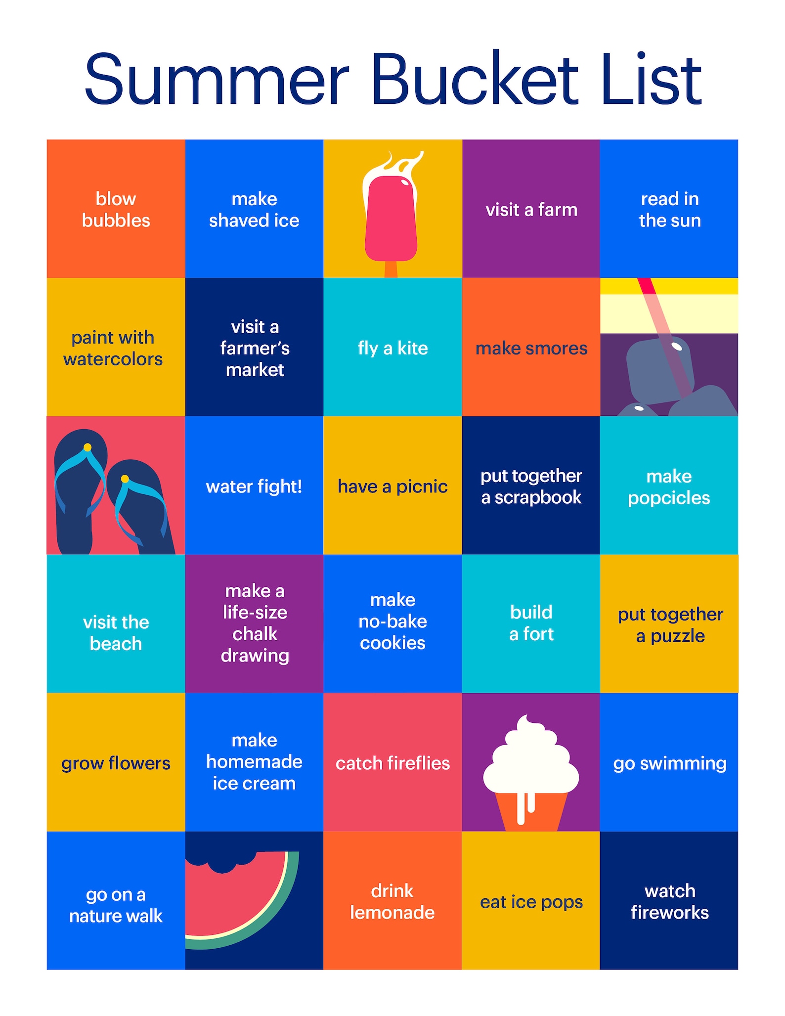Summer Bucket List Bingo Bucket List Checklist Printable 8.5"x11" - Etsy
