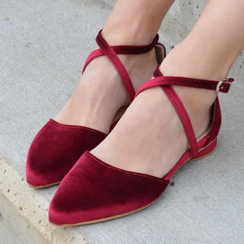 Dark Red Velvet Ballet Pumps/ Burgundy Red Velvet Shoes/ Red - Etsy