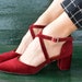 Velvet Block Heels, Burgundy Wedding Shoes, Dark Red Velvet Shoes ...