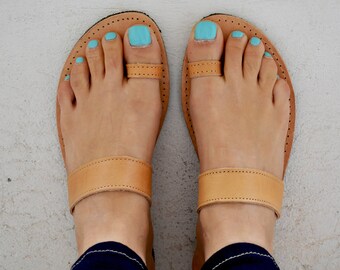 Greek Toe ring Sandals Slip-on Leather Sandals Braided | Etsy