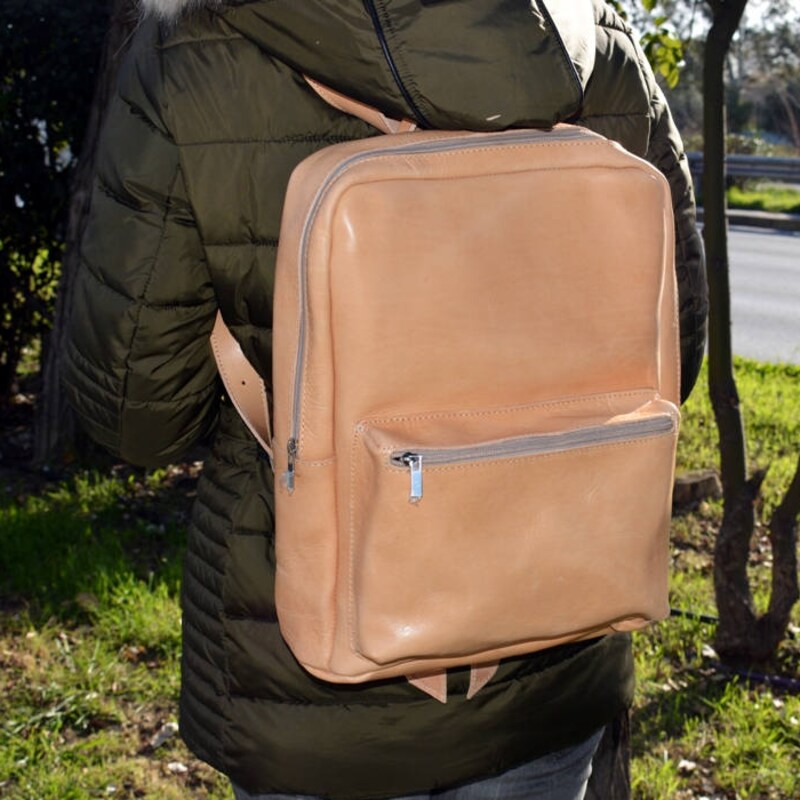 Cognac Leather Backpack - Etsy