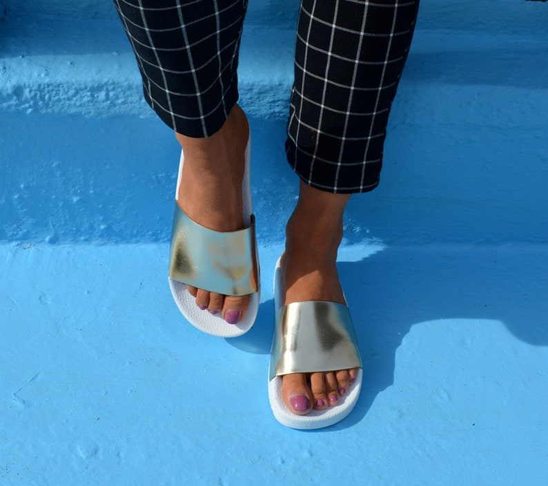Beach Flip Flops Gold Beach Sandals Gold Slippers Sandals - Etsy