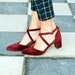 Velvet Block Heels, Burgundy Wedding Shoes, Dark Red Velvet Shoes ...