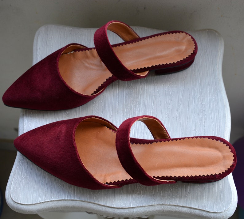 Red Velvet Mules Mules Shoes Women's Leather Mules - Etsy