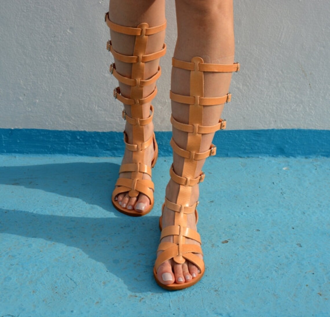 Leather Gladiator Sandals: Knee High Greek Spartan Style - Etsy