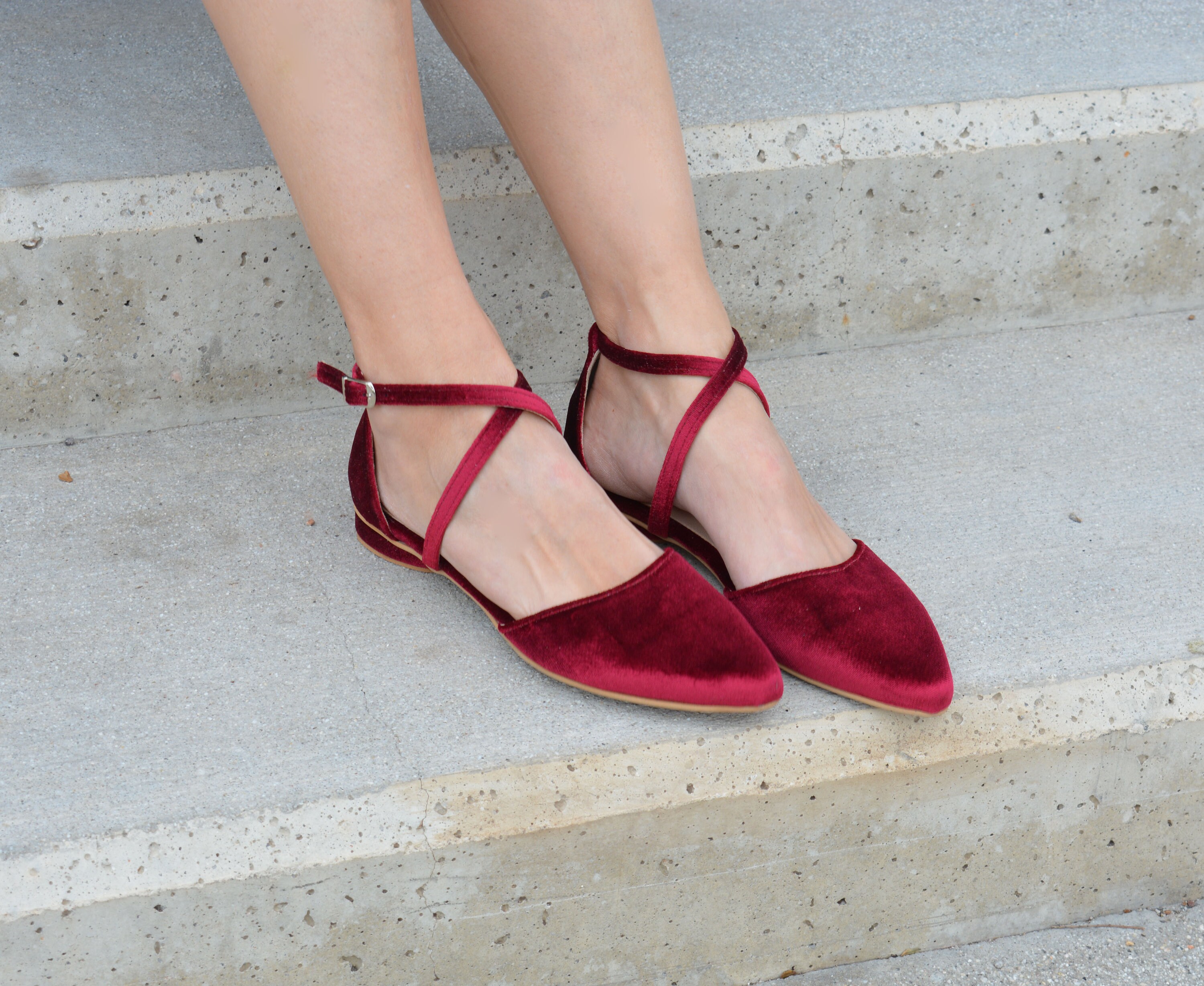Dark Red Velvet Ballet Pumps/ Burgundy Red Velvet Shoes/ Red - Etsy