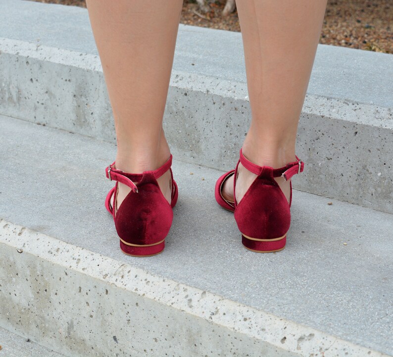Dark Red Velvet Ballet Pumps/ Burgundy Red Velvet Shoes/ Red - Etsy
