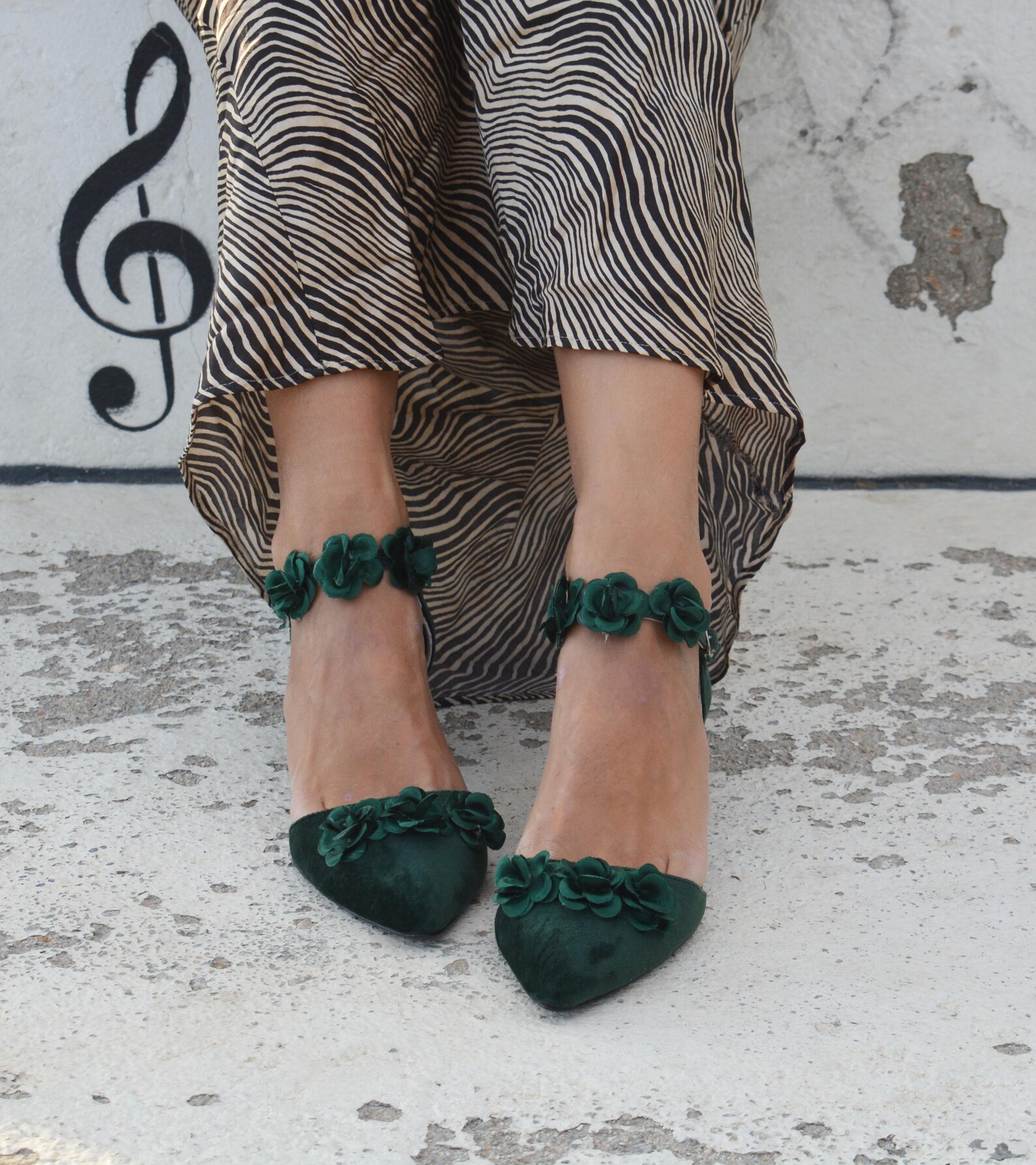 Emerald Green Velvet Block Heels: Handmade Flower Wedding Shoes - Etsy