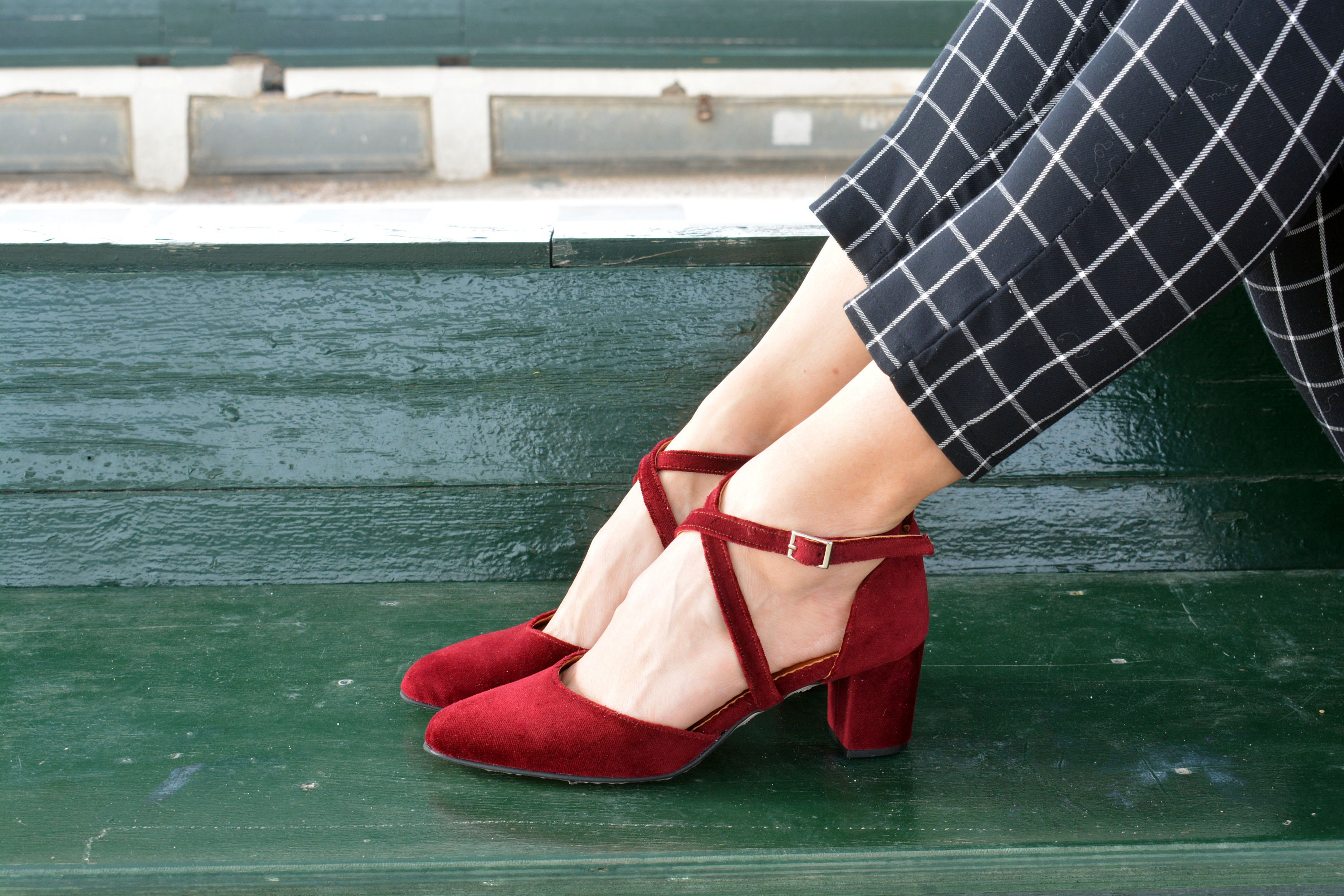 Velvet Block Heels Burgundy Wedding Shoes Dark Red Velvet | Etsy