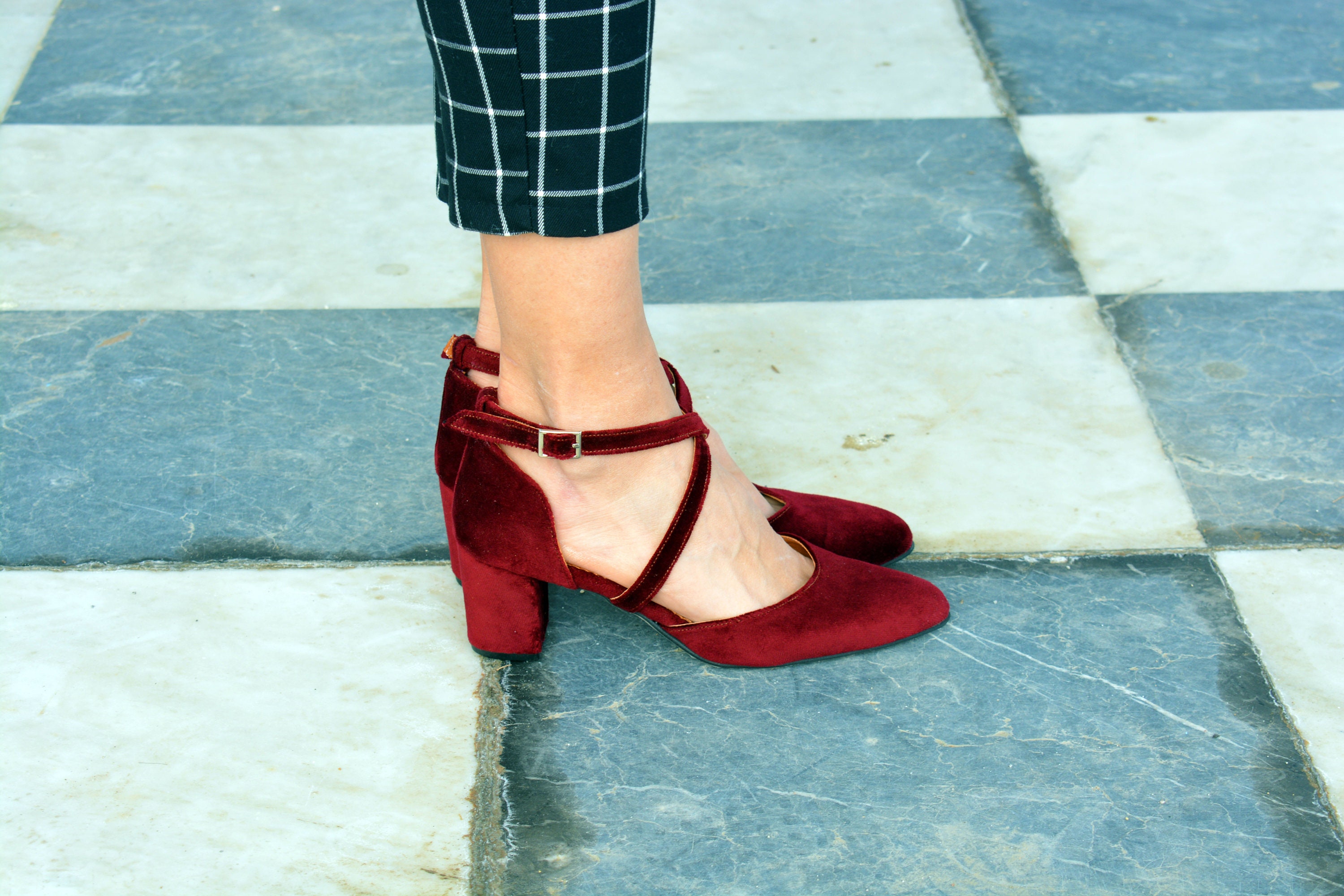 Velvet Block Heels Burgundy Wedding Shoes Dark Red Velvet - Etsy