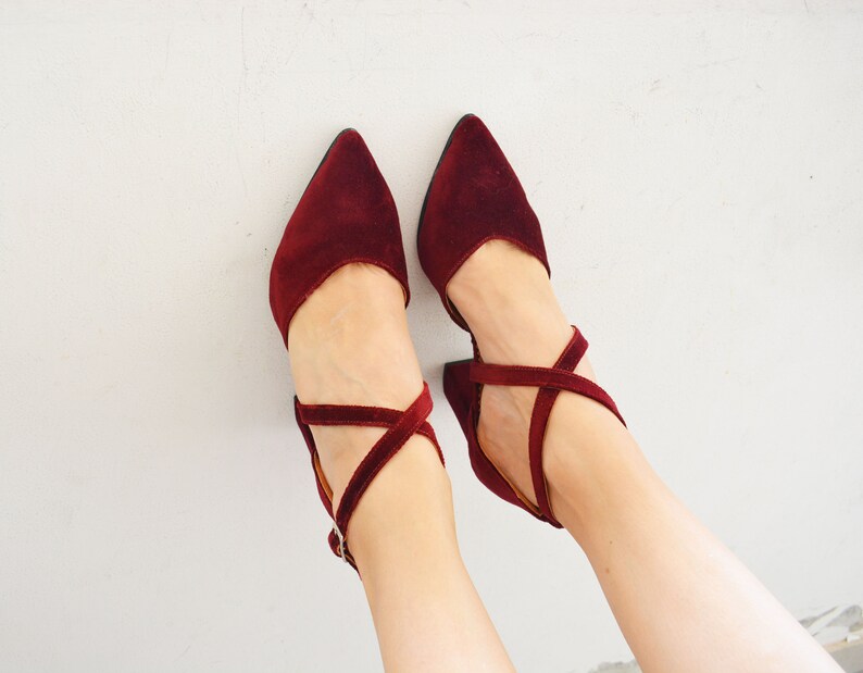 Dark Red Velvet Block Heels Burgundy Velvet Pumps Red - Etsy