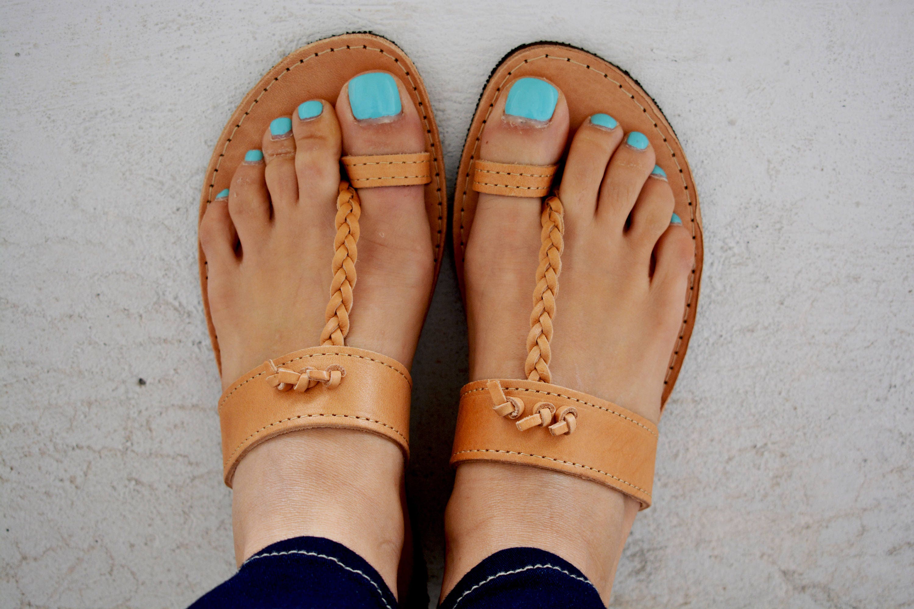 Greek Toe ring Sandals Slip-on Leather Sandals Braided | Etsy
