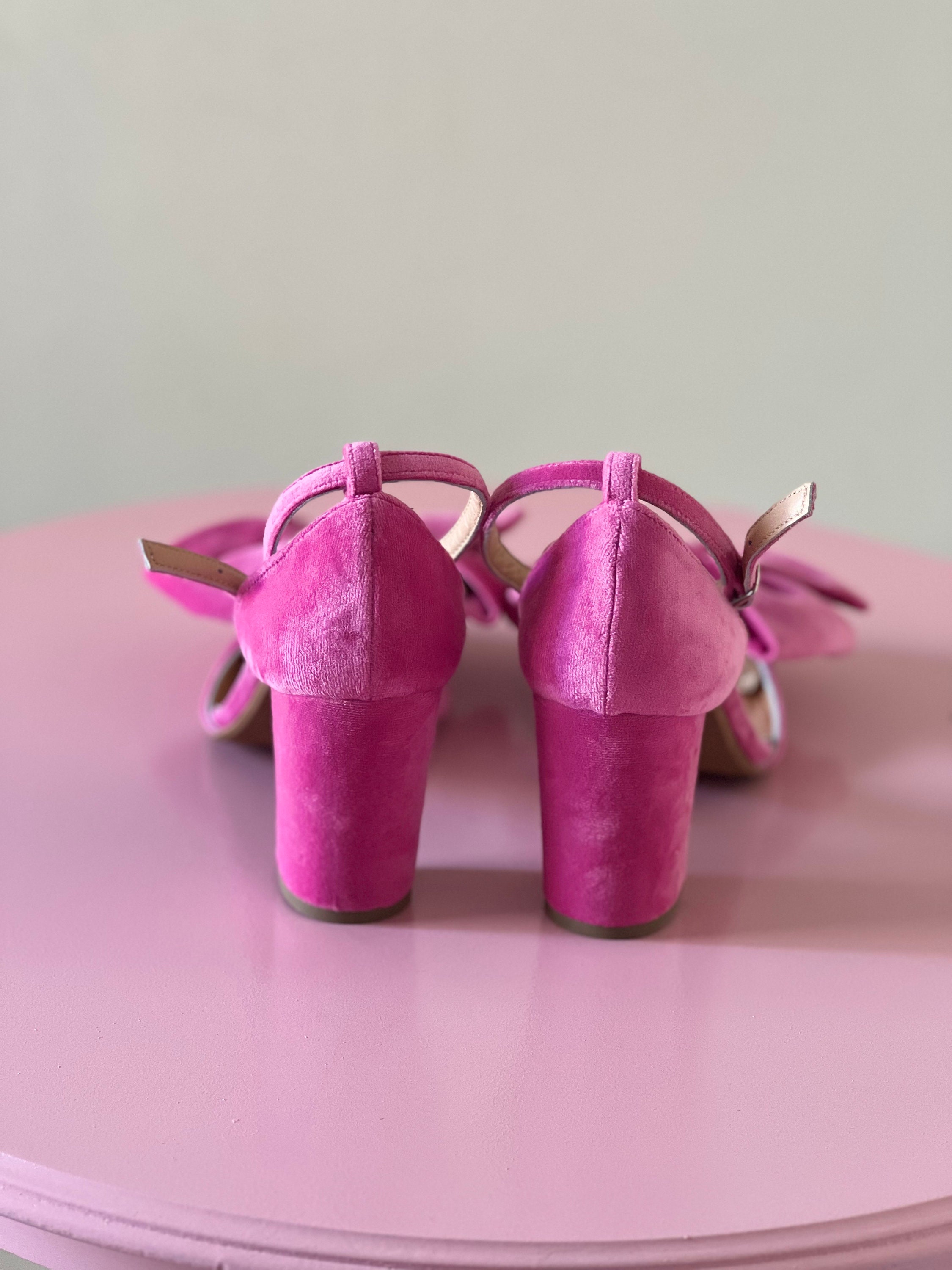 Rose Pink Velvet Bow Heels: Handmade Leather Wedding Pumps - Etsy UK