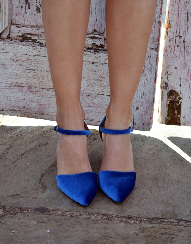 Royal Blue Velvet Block Heelswedding Heels for Bride Blue - Etsy