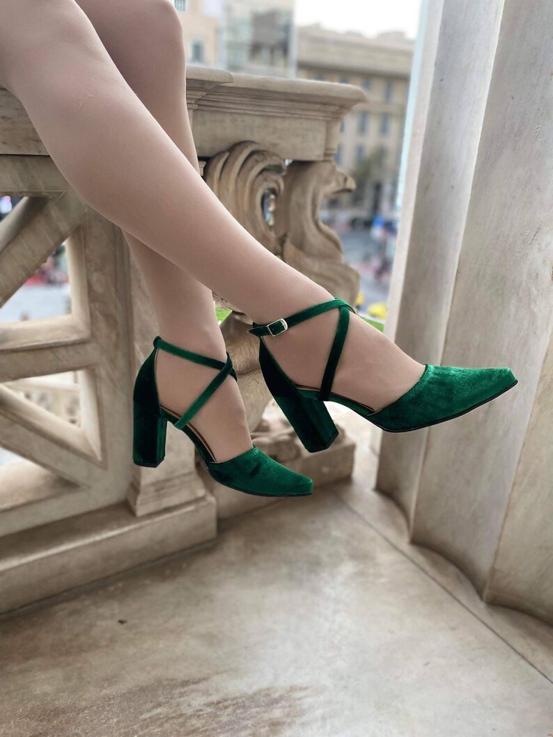 Emerald Green Velvet Block Heels Emerald Green Heels Green - Etsy