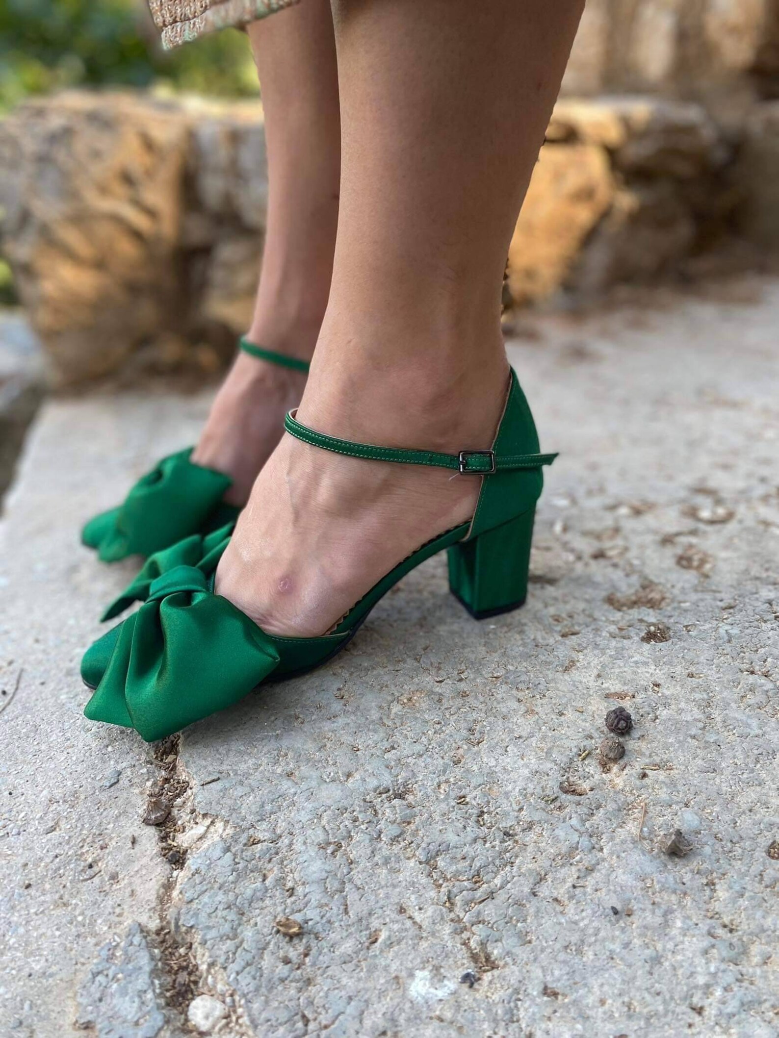 Emerald Green Satin Block Heels Satin Bow Heels Emerald - Etsy