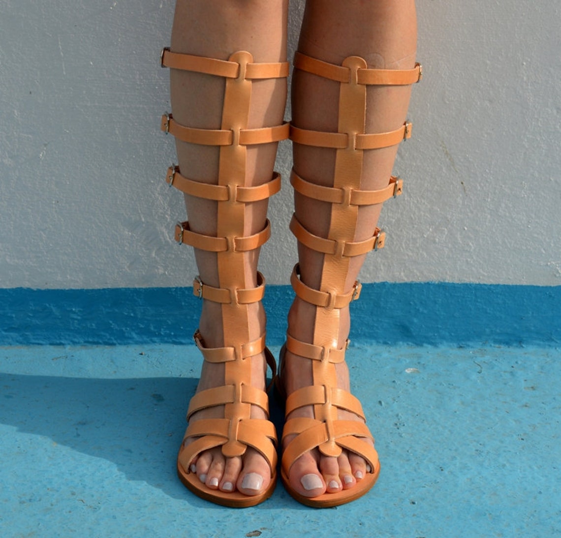 Leather Gladiator Sandals: Knee High Greek Spartan Style - Etsy