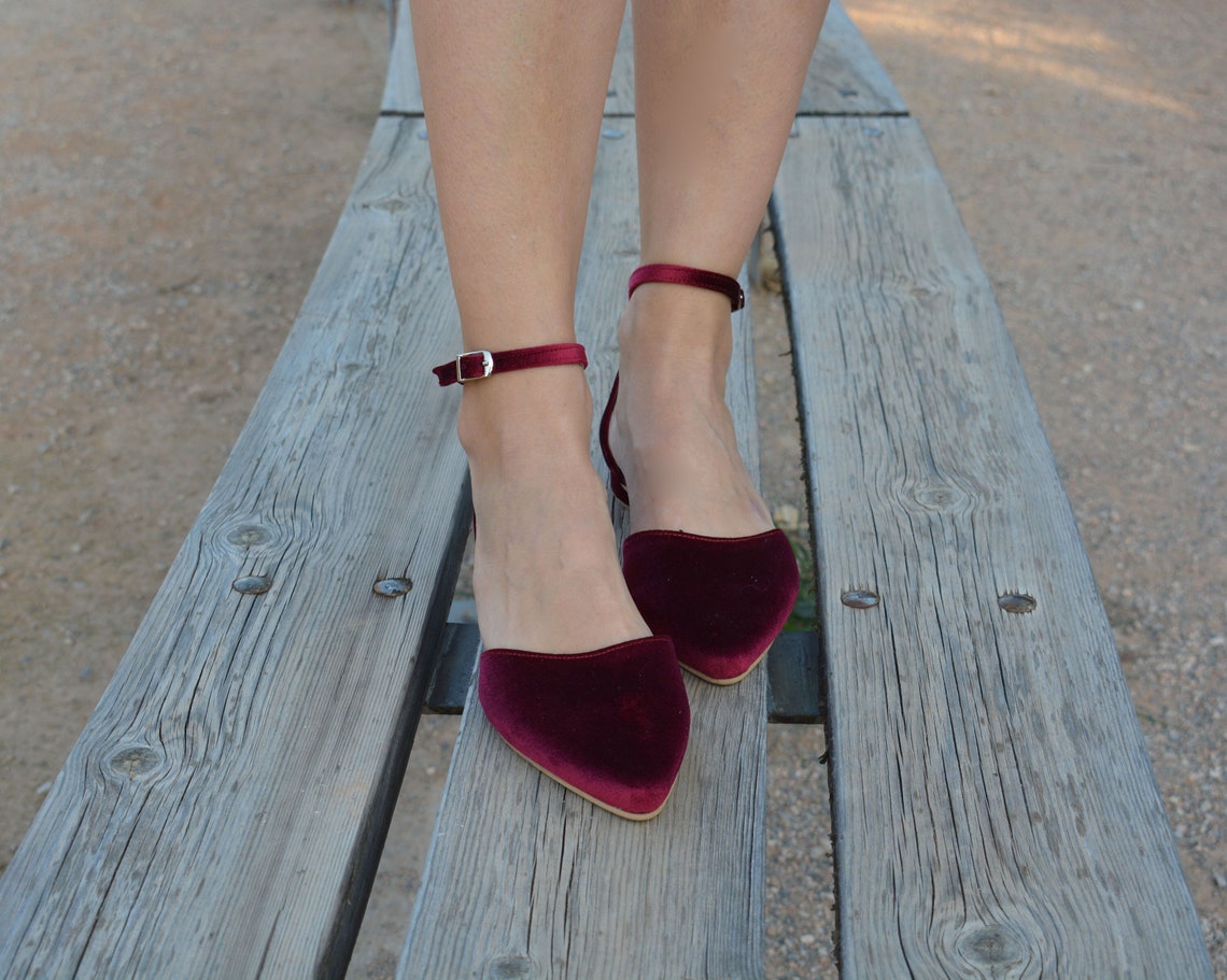 Ruby Red Velvet Ballet Pumps/ Burgundy Velvet Shoes/ Red - Etsy