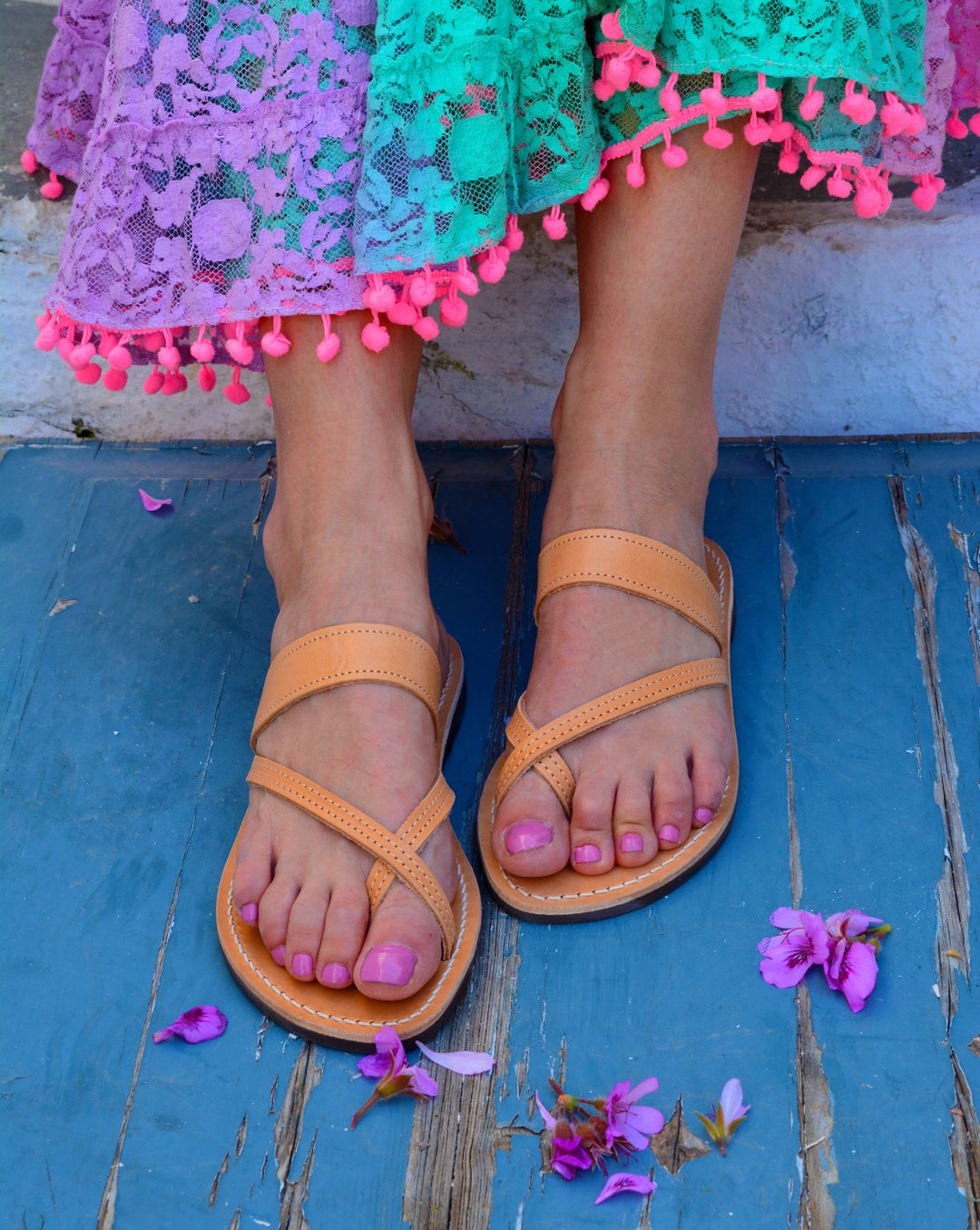 Greek Leather Toe Ring Sandals - Handmade 'pafos' Slides - Etsy