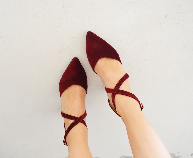 Dark Red Velvet Block Heels Burgundy Velvet Pumps Red - Etsy