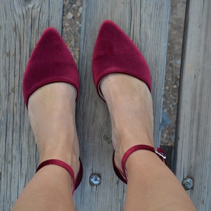 Ruby Red Velvet Ballet Pumps/ Burgundy Velvet Shoes/ Red Velvet Flats ...