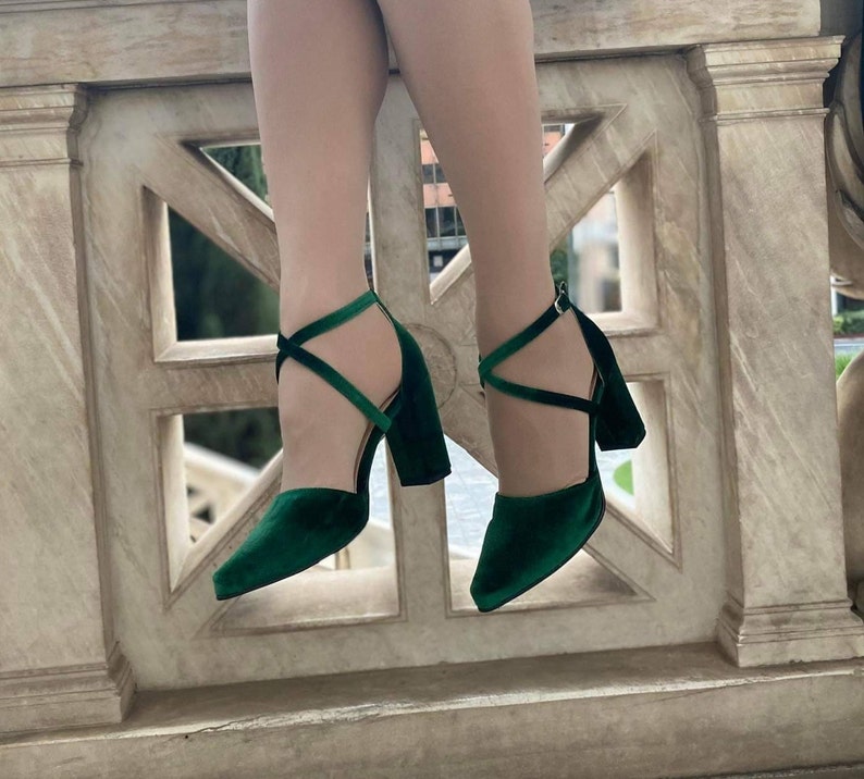 Emerald Green Velvet Block Heels Emerald Green Heels Green - Etsy