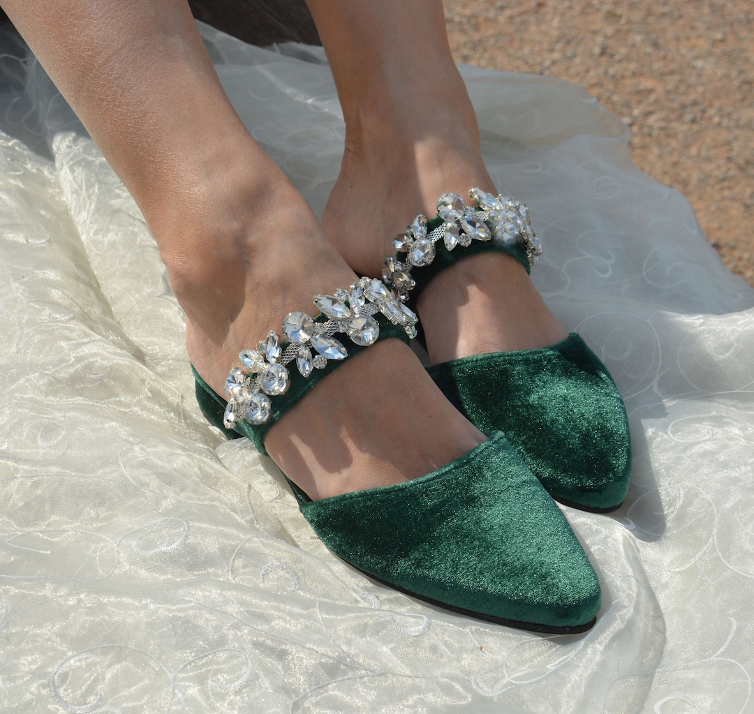 Emerald Velvet Shoes, Velvet Mules Shoes, Green Velvet Shoes, Evening ...