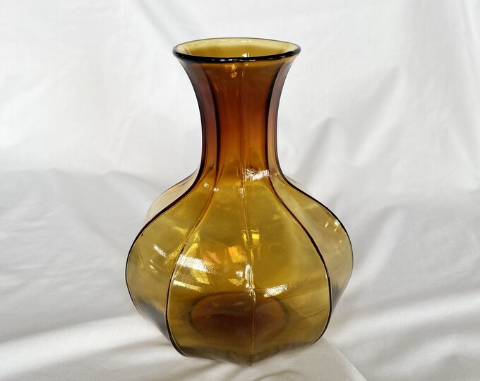 1970s Mid Century Amber Glass Panel Vase - Etsy