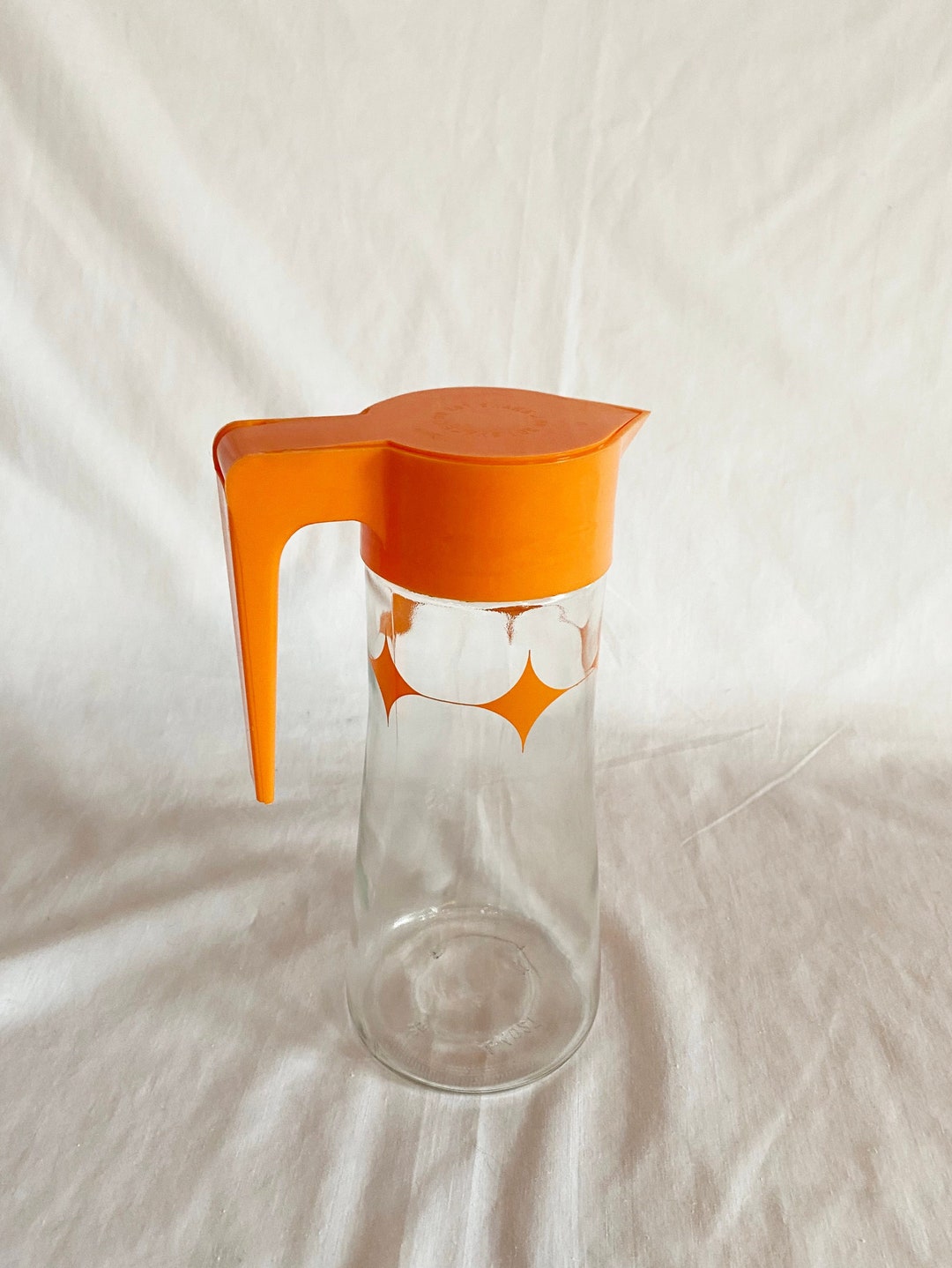 1960s Anchor Hocking Mod Starburst Orange Glass Drink Pitcher / Carafe ...