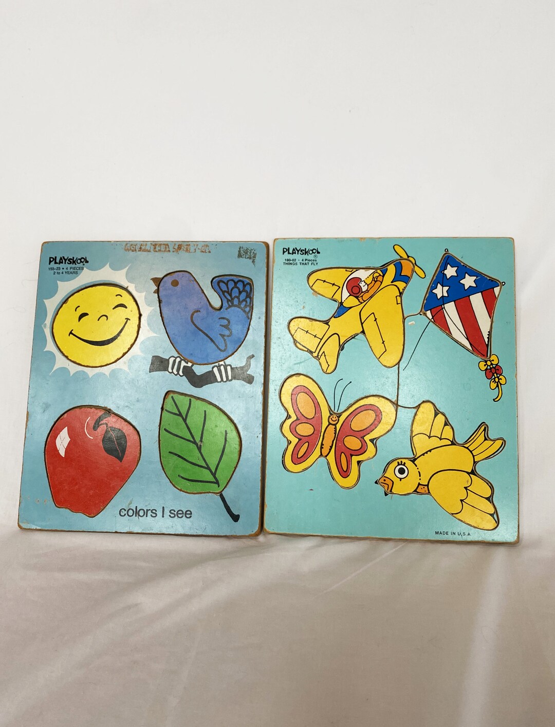 1960s Playskool "colors I See" & "things That Fly" Wooden Jigsaw ...
