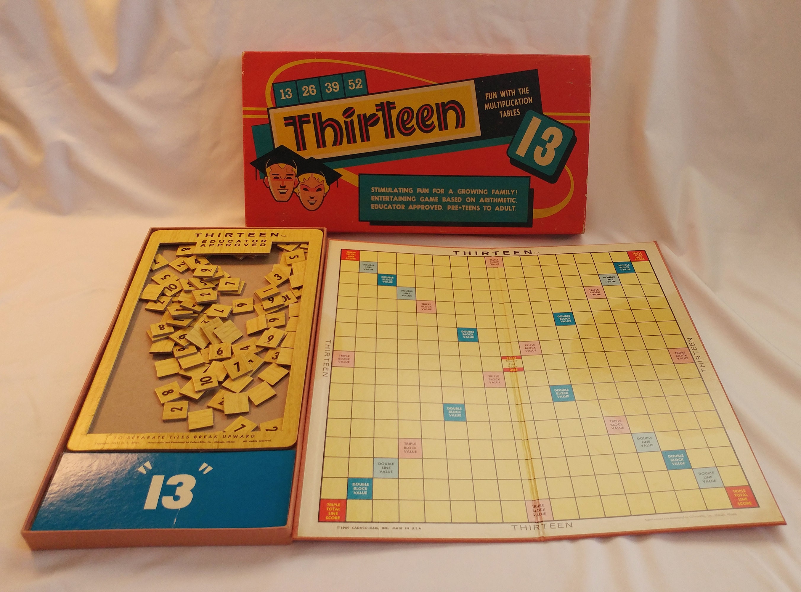 1959 Cadaco Ellis Thirteen Multiplication Table Mathematical Board Game ...