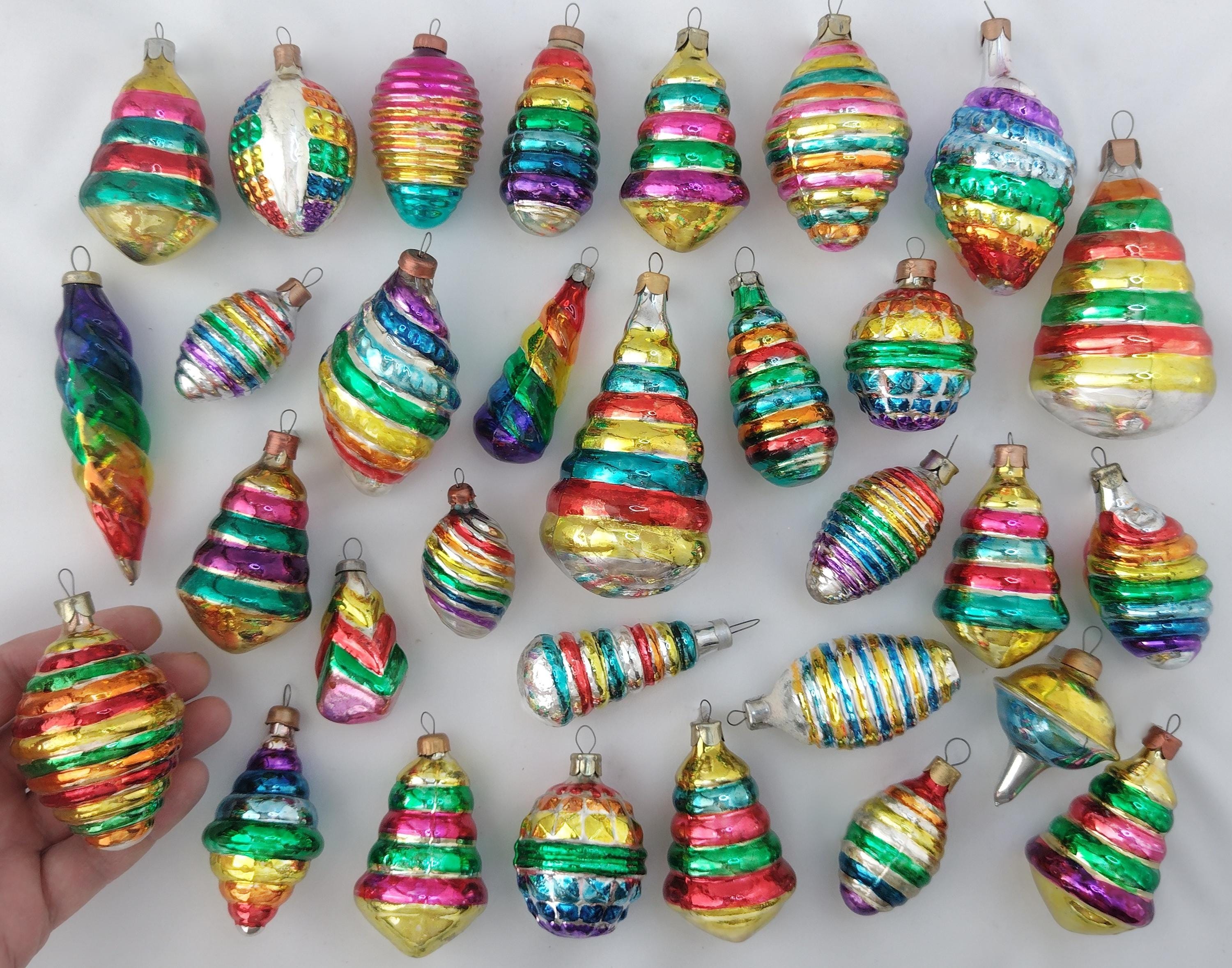 PYRAMID- Glass Vintage Christmas Tree Ornaments, Rare Retro Silver ...