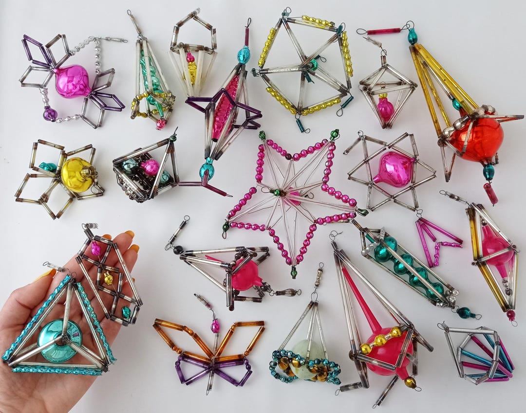 ANTIQUE Christmas Bugle Beads Ornaments, Vintage Silver-mercury Glass ...