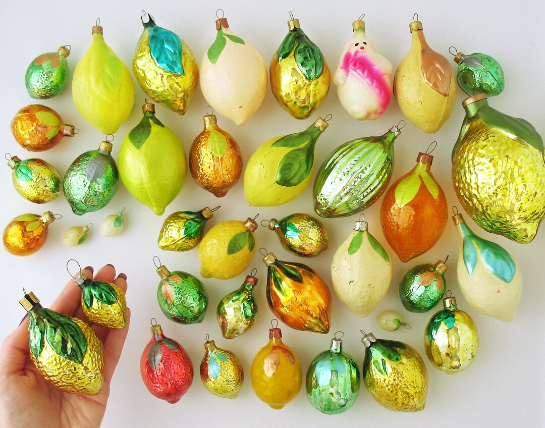 Lemon Glass Vintage Christmas Tree Ornaments, Retro Silver-mercury Home ...