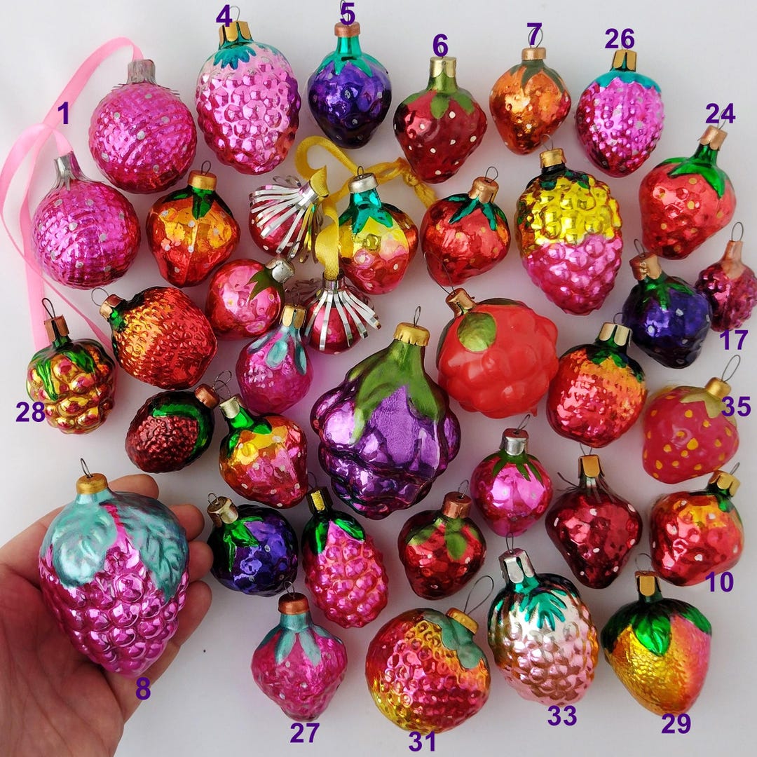 STRAWBERRY- Glass Vintage Christmas Tree Ornaments, Silver-mercury Home ...