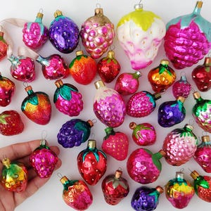 STRAWBERRY- Glass Vintage Christmas Tree Ornaments, Silver-mercury Home ...