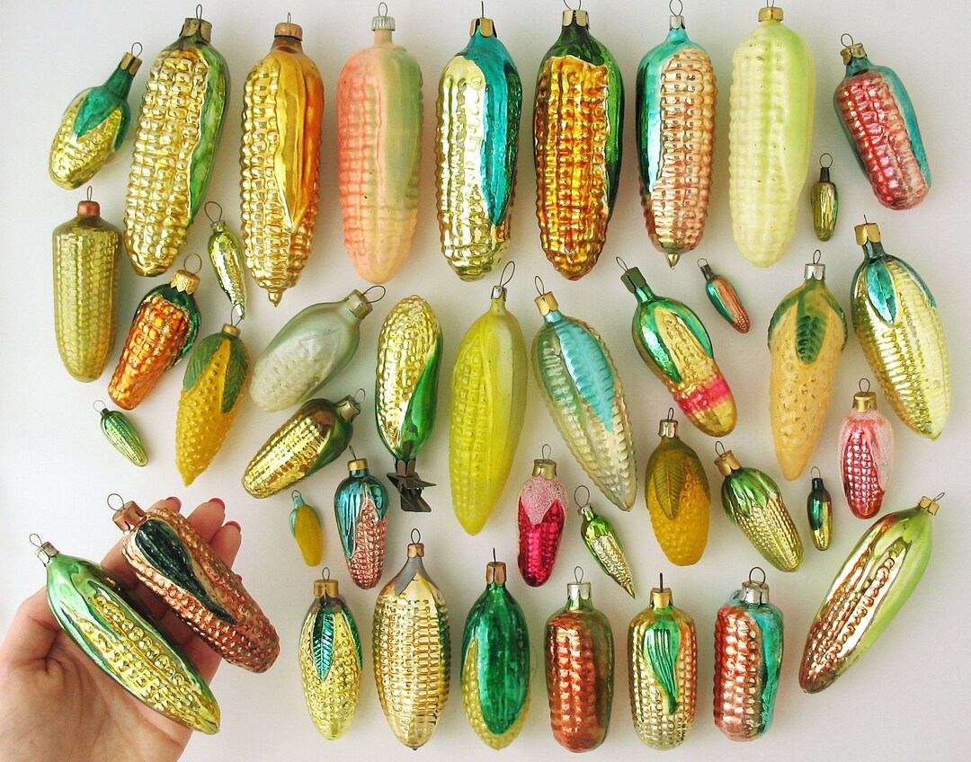 Vegetables Corn- Glass Vintage Christmas Tree Ornaments Maize, Retro ...