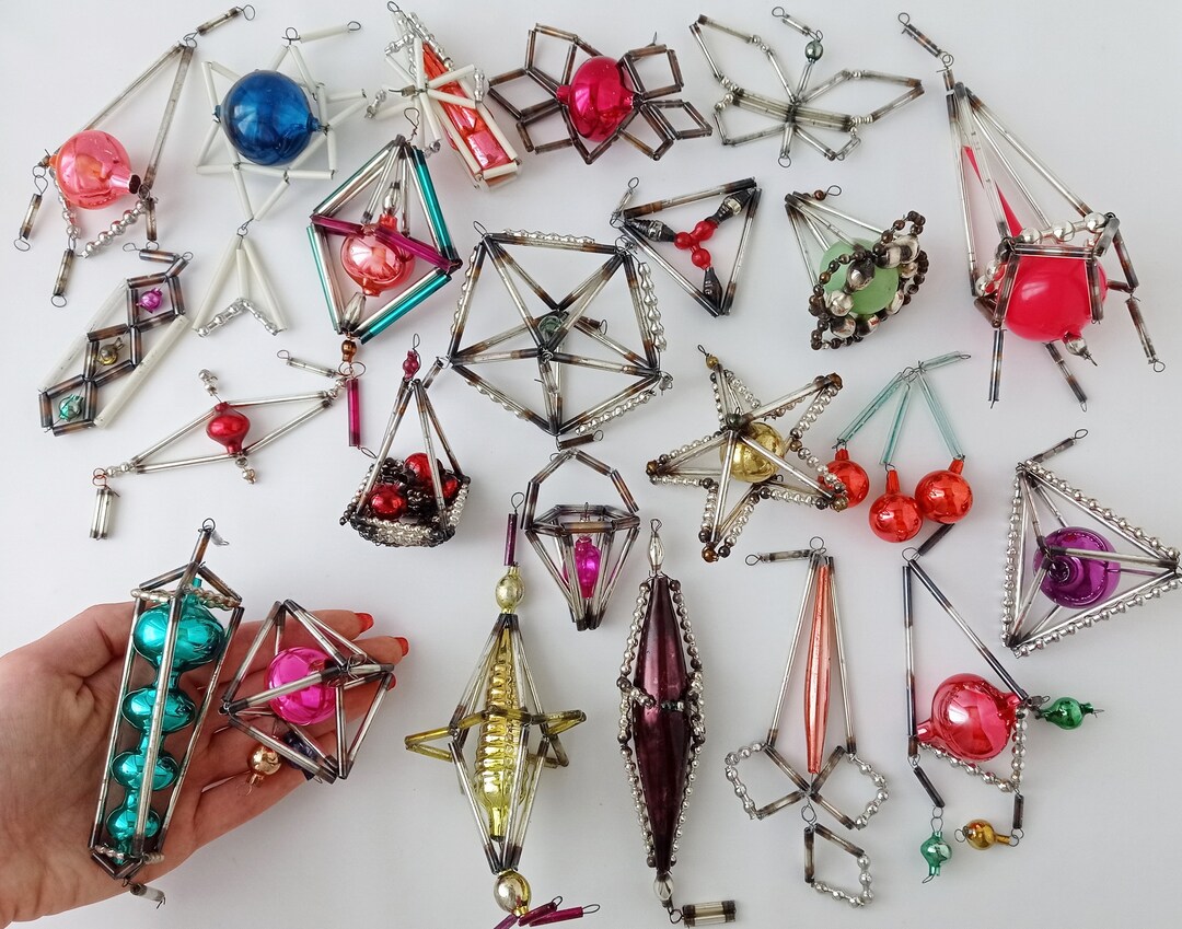 ANTIQUE Glass Christmas Tree Ornaments, Silver-mercury Bugle Beads ...