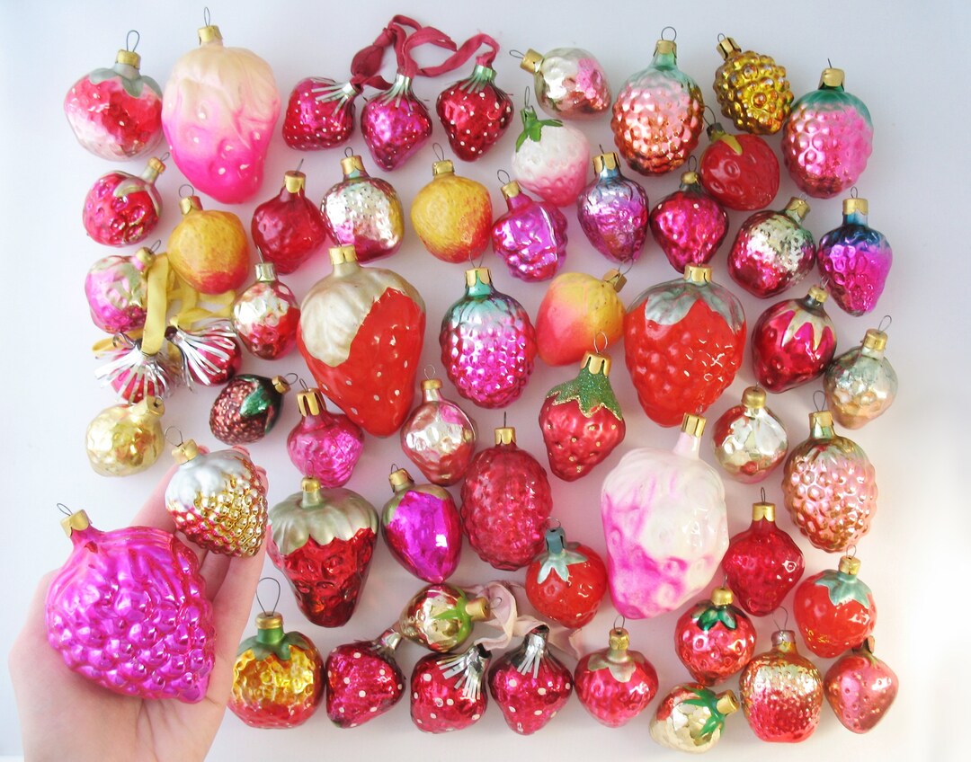 STRAWBERRY Glass Vintage Christmas Tree Ornaments, Silver-mercury Home ...