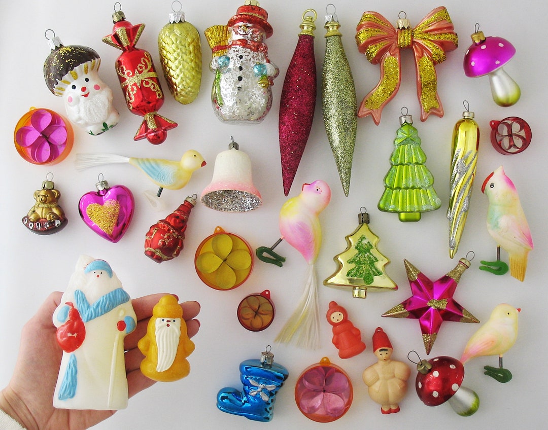 Vintage Christmas Tree Ornaments, Retro Home Decor, Xmas Winter Holiday ...
